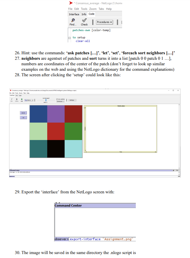 Solved patches-own [color-temp] to setup clear-all ask | Chegg.com