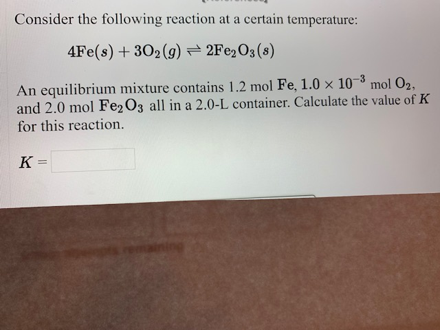 Solved Consider The Following Reaction At A Certain