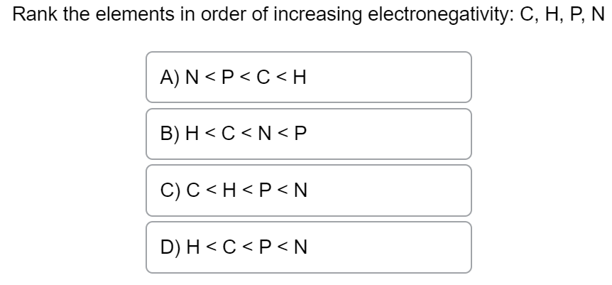 Solved Rank the elements in order of increasing | Chegg.com