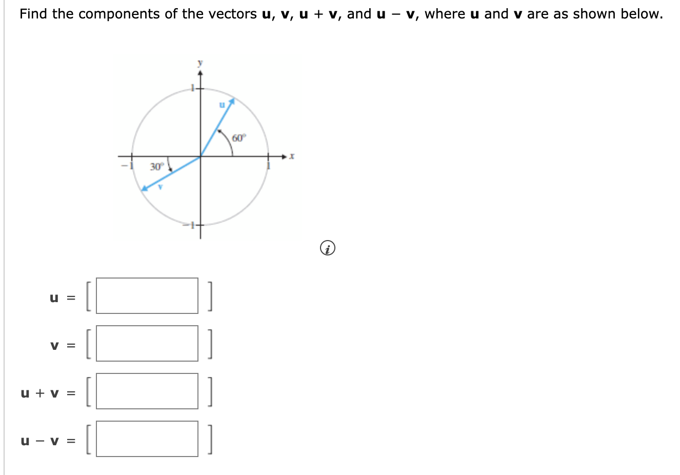 Solved Find the components of the vectors u,v,u+v, and u−v, | Chegg.com