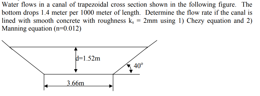 Solved Water flows in a canal of trapezoidal cross section | Chegg.com