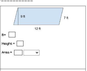 Solved 9 ft 7 ft 12 ft B- Height Area = | Chegg.com