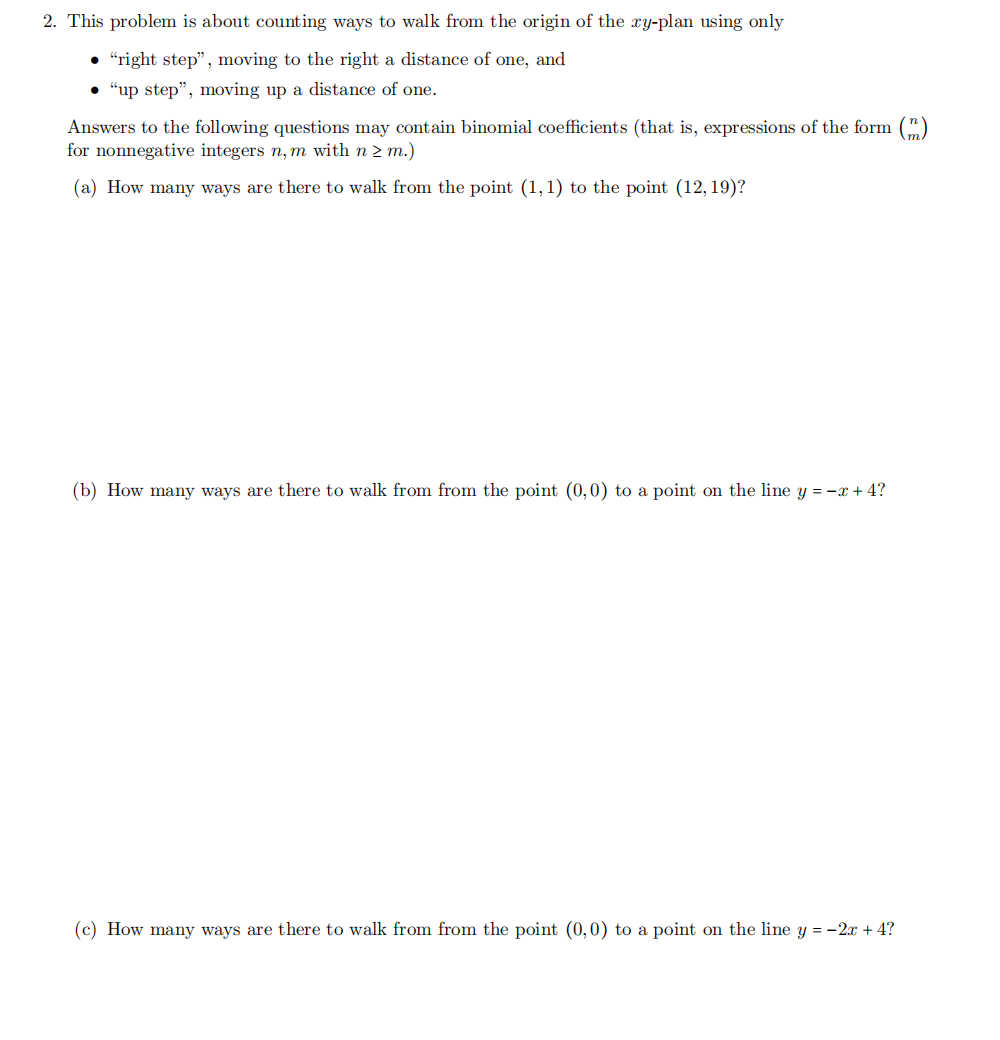Solved 2. This problem is about counting ways to walk from | Chegg.com