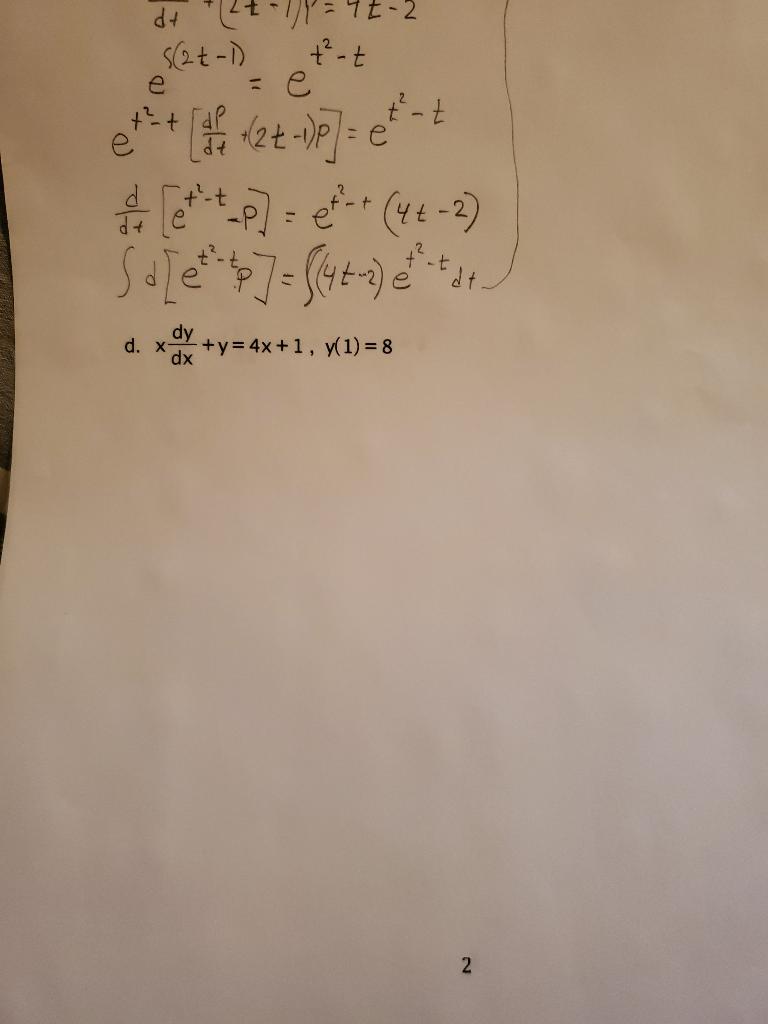 Solved eS(2t−1)=et2−t et2−t[dtdP+(2t−1)p]=et2−t | Chegg.com