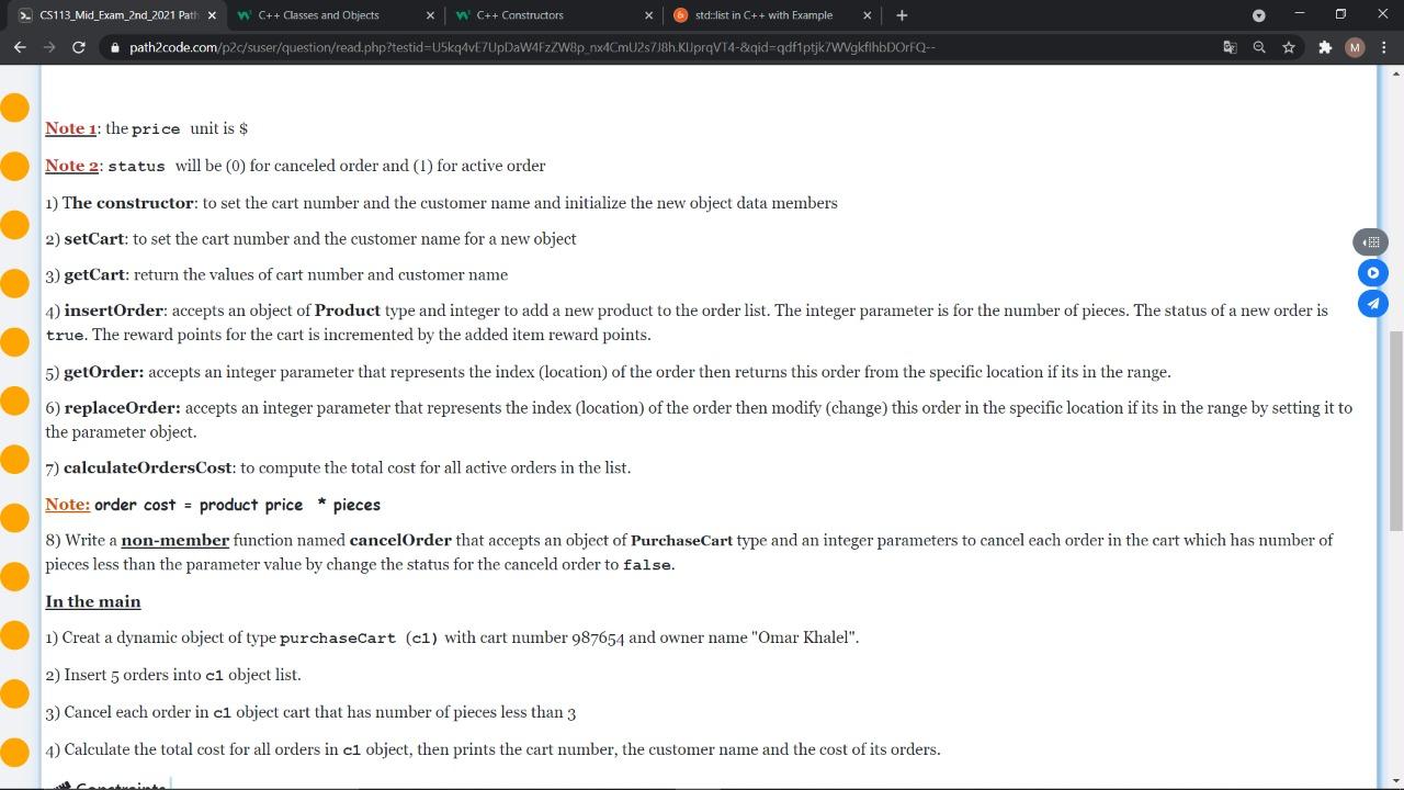 Solved X X х ». CS113_Mid_Exam_2nd_2021 Pati x WC++ Classes | Chegg.com