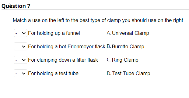 Solved Match a use on the left to the best type of clamp you | Chegg.com