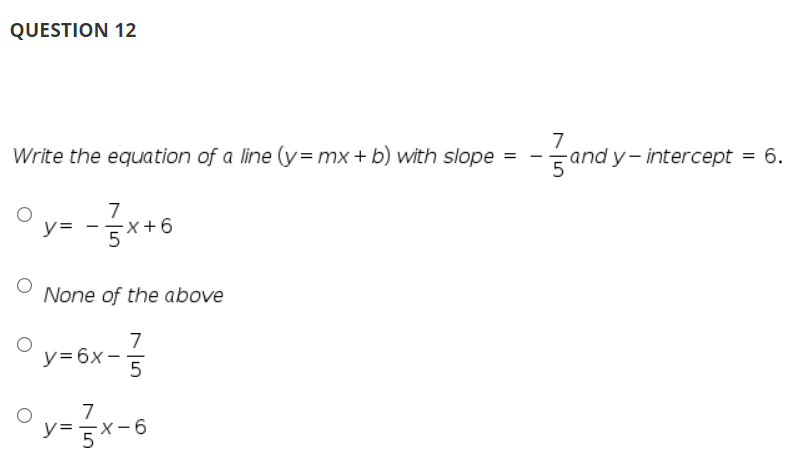 Solved QUESTION 12 Write the equation of a line (y=mx+b) | Chegg.com