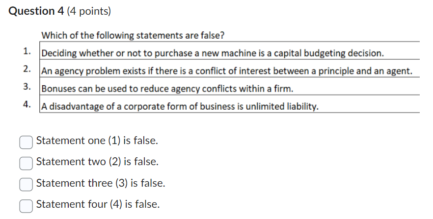 Solved Question 4 (4 points) Which of the following | Chegg.com