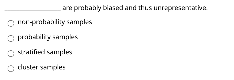 Solved are probably biased and thus unrepresentative. o | Chegg.com
