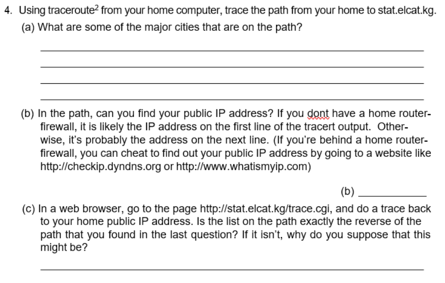 Using traceroute 2 from your home computer, trace the | Chegg.com