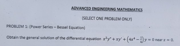 Solved ADVANCED ENGINEERING MATHEMATICS (SELECT ONE PROBLEM | Chegg.com
