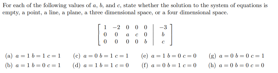 Solved For each of the following values of a,b, and c, state | Chegg.com