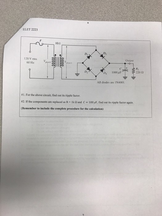 Solved For the above circuit, find out its ripple factor. | Chegg.com