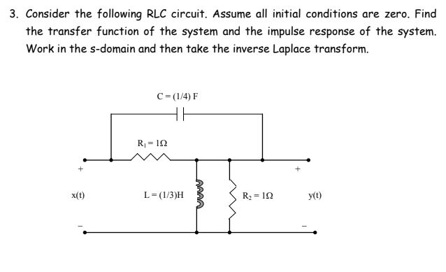 Solved 3. Consider the following RLC circuit. Assume all | Chegg.com