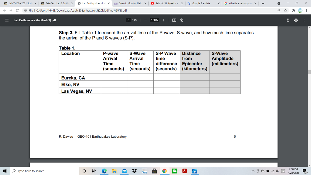 Solved Step 3. Fill Table 1 to record the arrival time of | Chegg.com