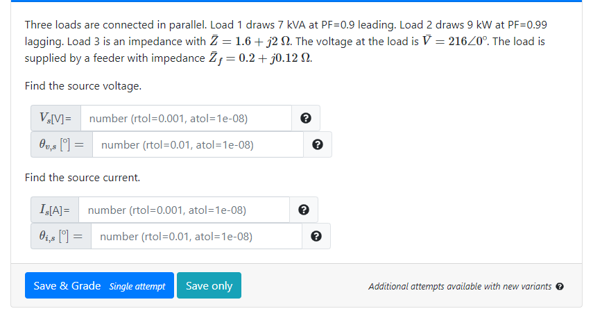 Solved Three loads are connected in parallel. Load 1 draws 7 | Chegg.com