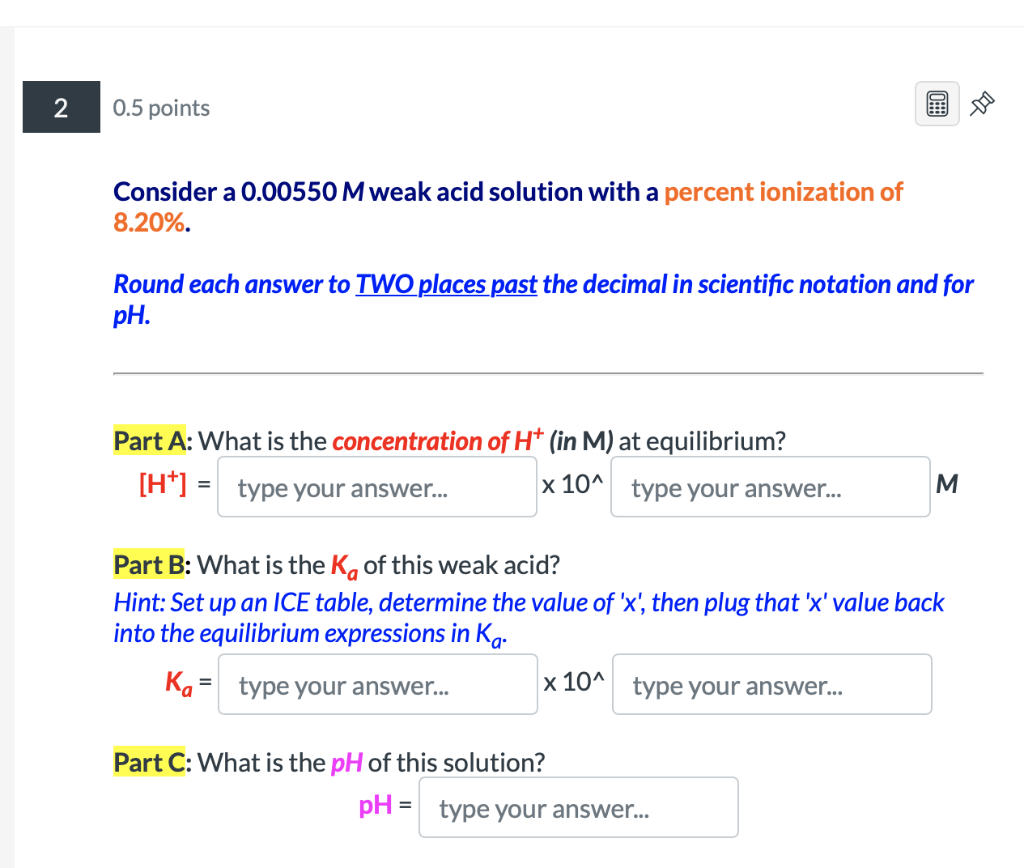 Solved Consider a 0.00550M weak acid solution with a percent | Chegg.com