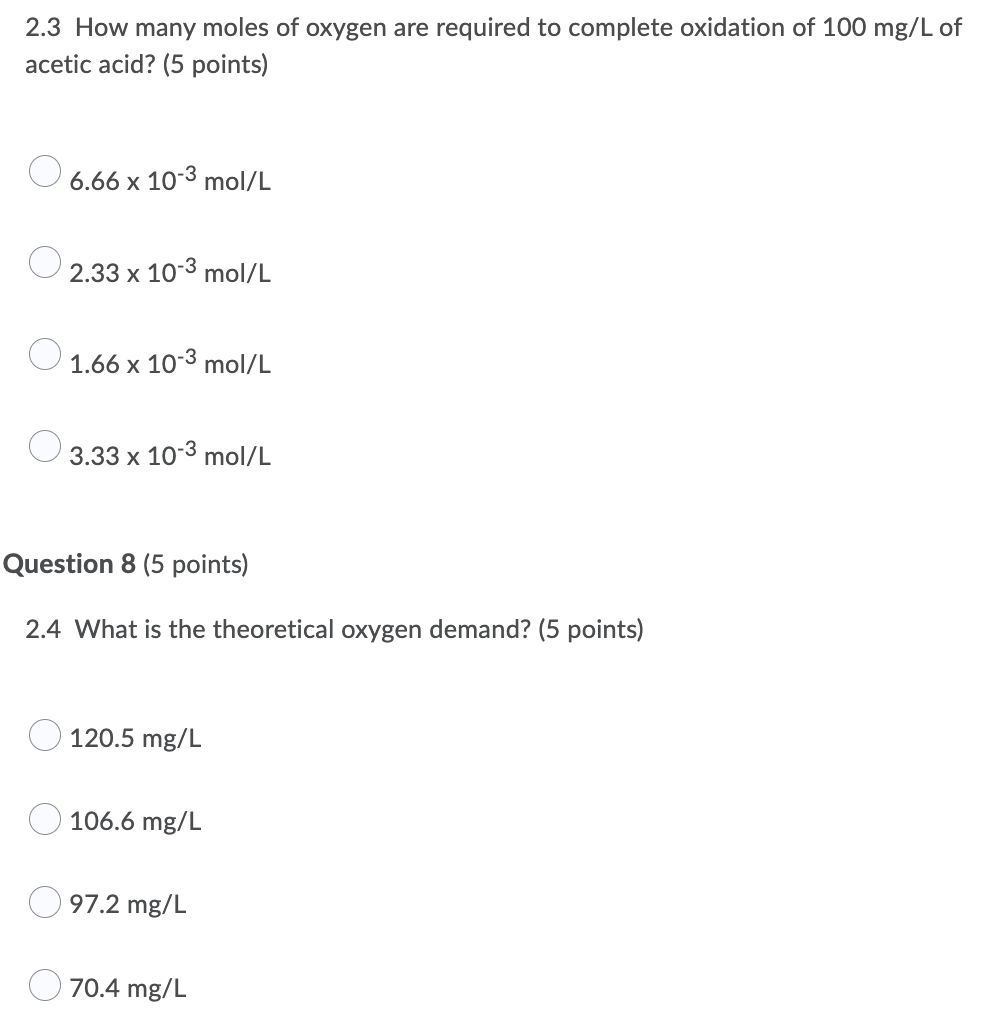 Solved Calculate the theoretical oxygen demand, in mg/L, for | Chegg.com