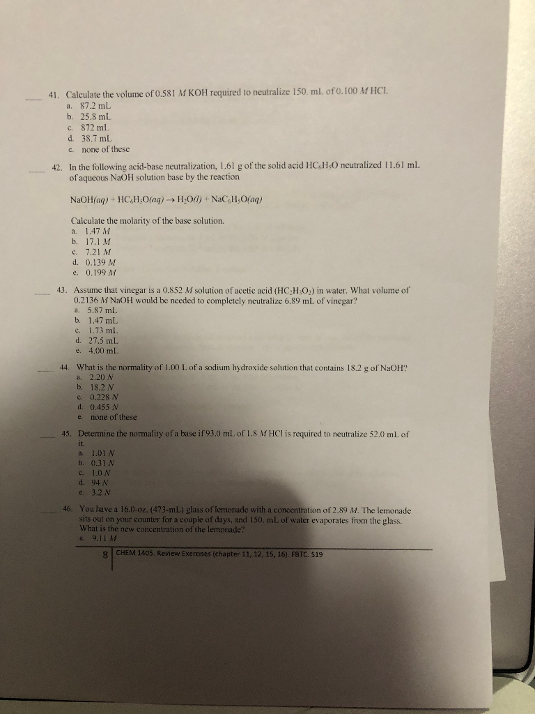 Solved Calculate the volume of 0.581 M KOH required to | Chegg.com