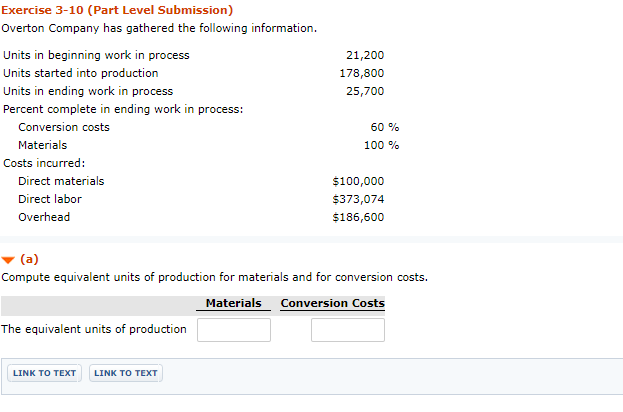 Solved Exercise 3-10 (Part Level Submission) Overton Company | Chegg.com
