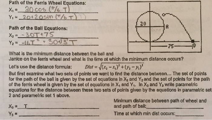 Solved Path of the Ferris Wheel Equations: X,- 20 cos (k T | Chegg.com