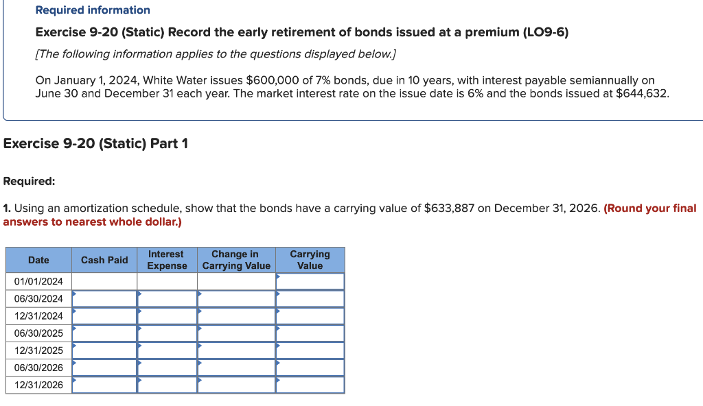 Solved Required information Exercise 9-20 (Static) Record | Chegg.com