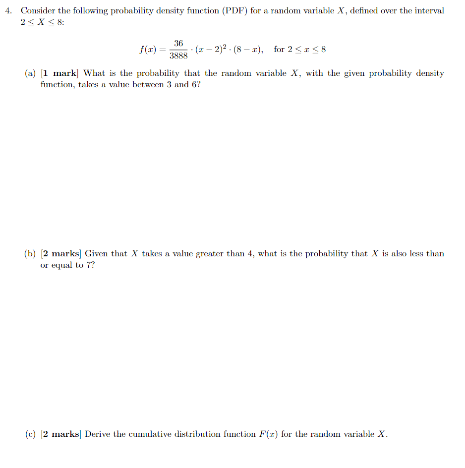 Solved Consider the following probability density function | Chegg.com