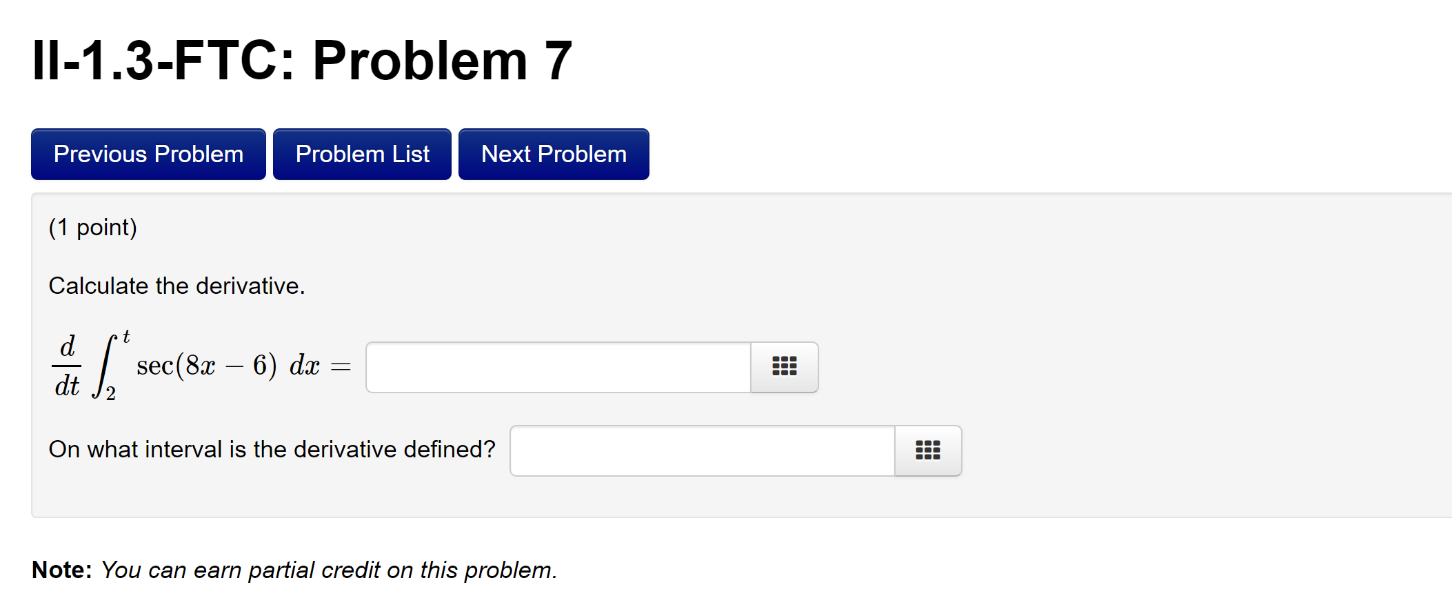Solved Calculate the derivative. dtd∫2tsec(8x−6)dx= On what | Chegg.com