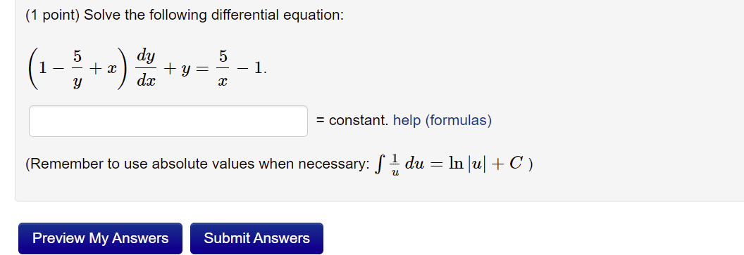 Solved (1 point) Solve the following differential equation: | Chegg.com