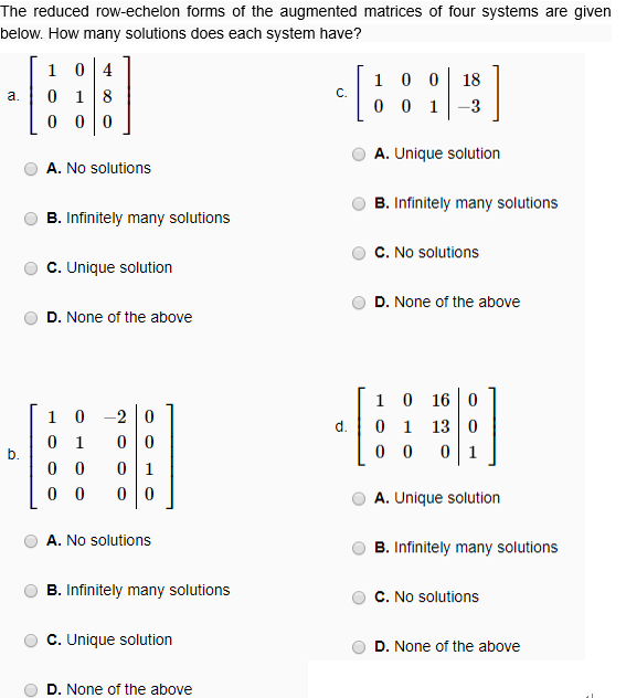 Solved The reduced row-echelon forms of the augmented | Chegg.com