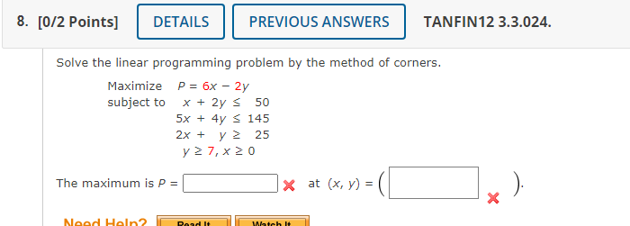 Solved Solve the linear programming problem by the method of | Chegg.com