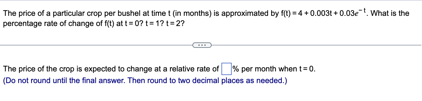 Solved The price of a particular crop per bushel at time | Chegg.com