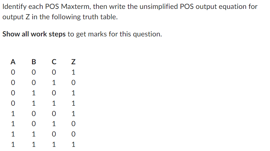Solved (USE THE PROVIDED PICTURE)Identify each POS Maxterm, | Chegg.com