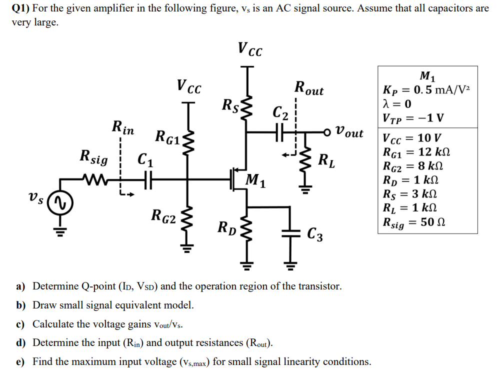 Solved Q1) For the given amplifier in the following figure, | Chegg.com