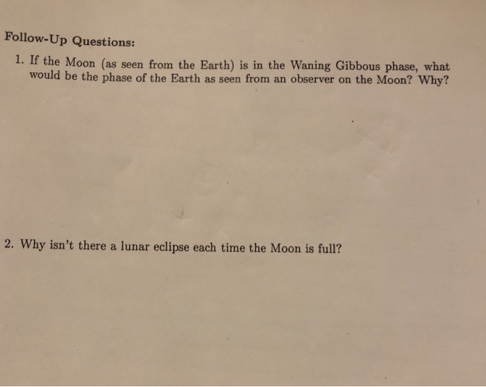 Solved Follow-Up Questions: 1. If the Moon (as seen from the | Chegg.com