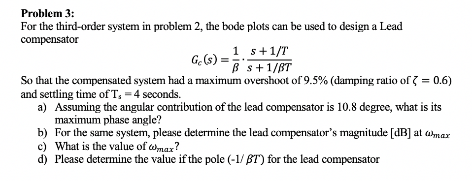Solved Problem 3: For the third-order system in problem 2, | Chegg.com