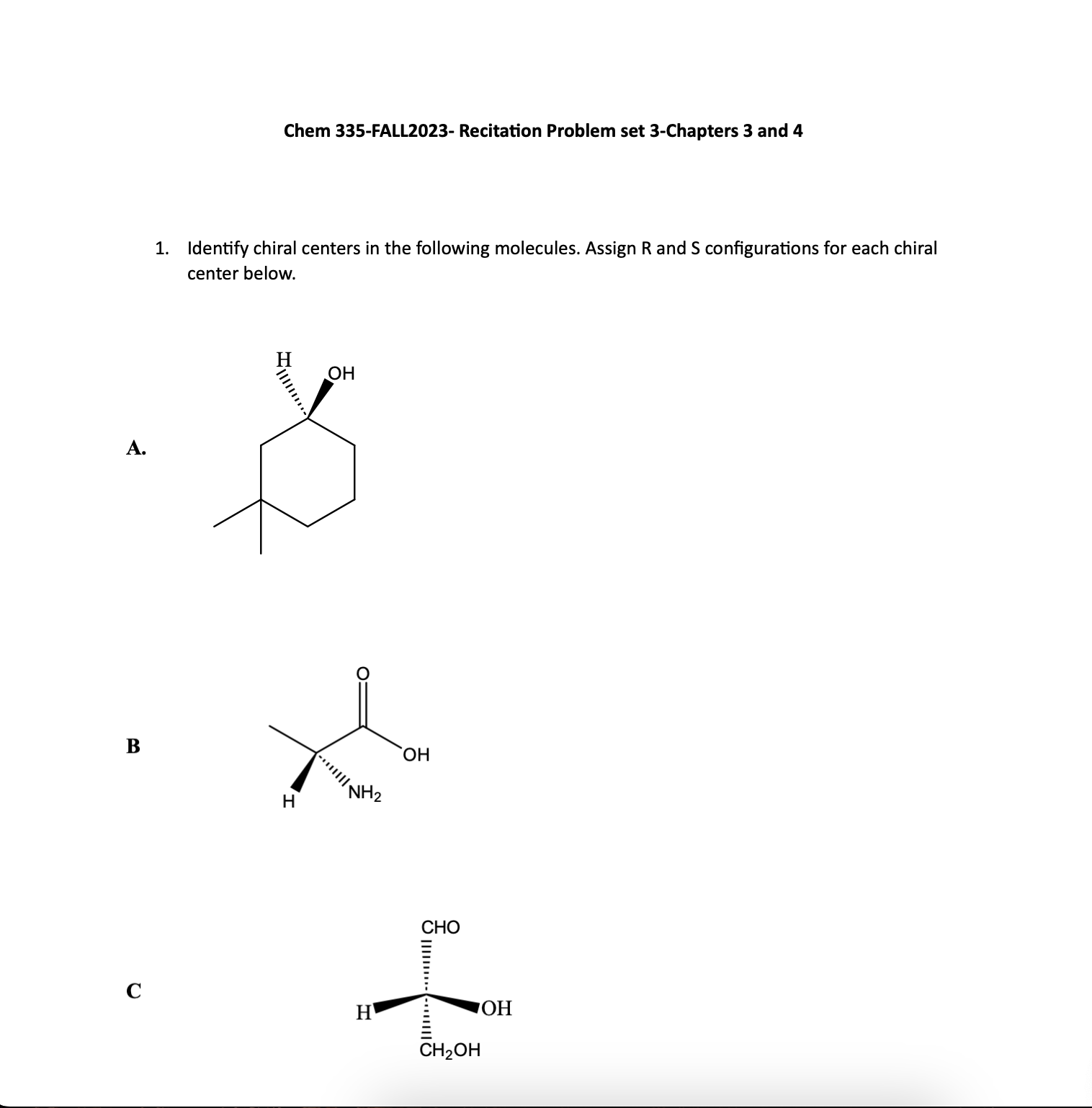 Solved Chem 335-FALL2023- Recitation Problem set 3-Chapters | Chegg.com