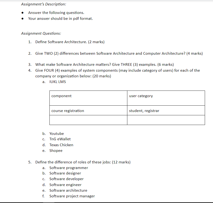 Solved Assignment's Description: Answer the following | Chegg.com