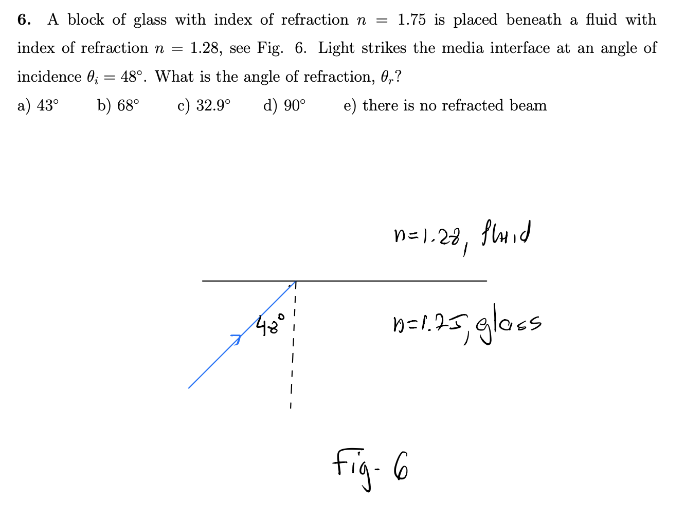 Solved 6. A block of glass with index of refraction n 1.75 | Chegg.com