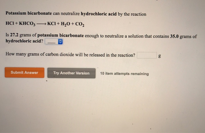 Solved Potassium bicarbonate can neutralize hydrochloric | Chegg.com