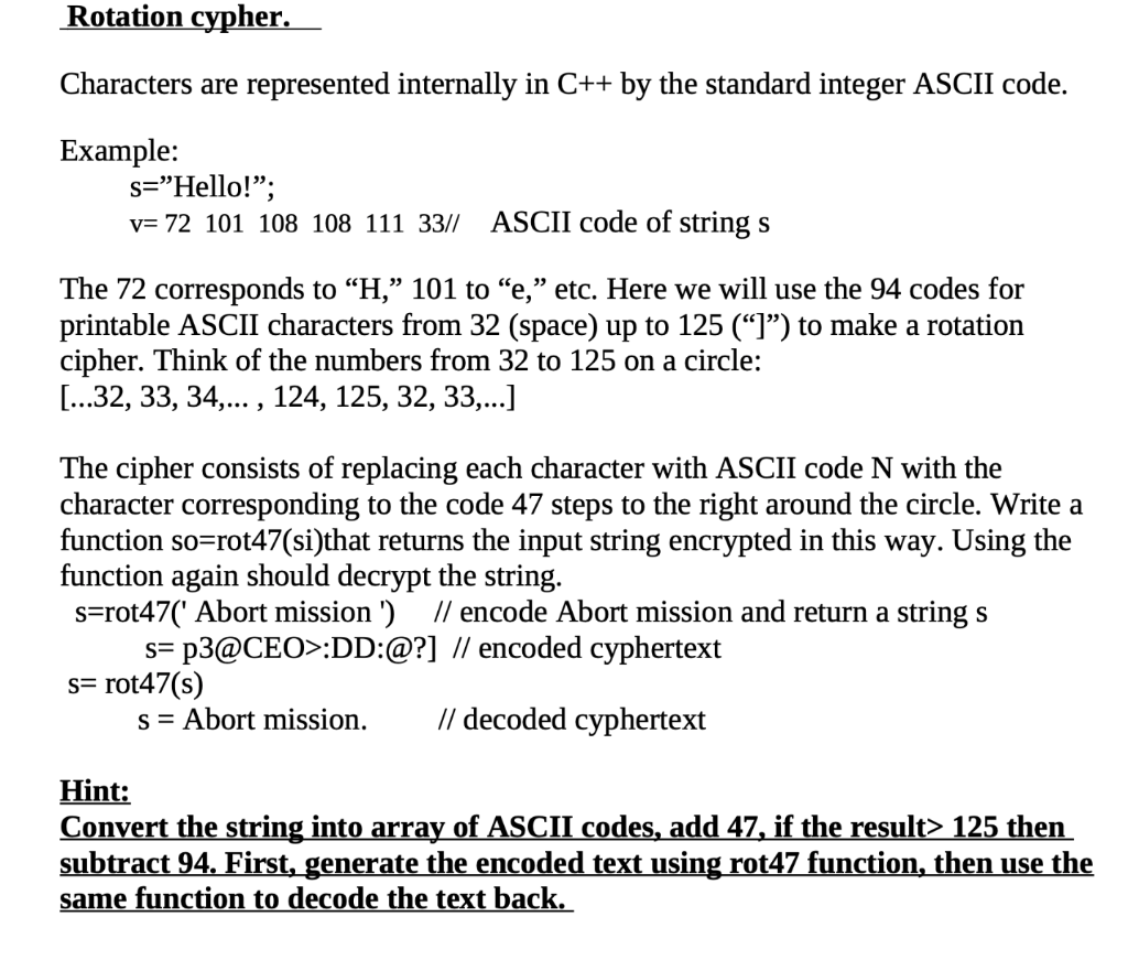 Solved Rotation cypher. Characters are represented | Chegg.com