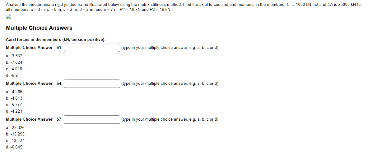 Solved all members. a=3 m,b=5 m,c=2 m,d=2 m, and e=7 m. | Chegg.com