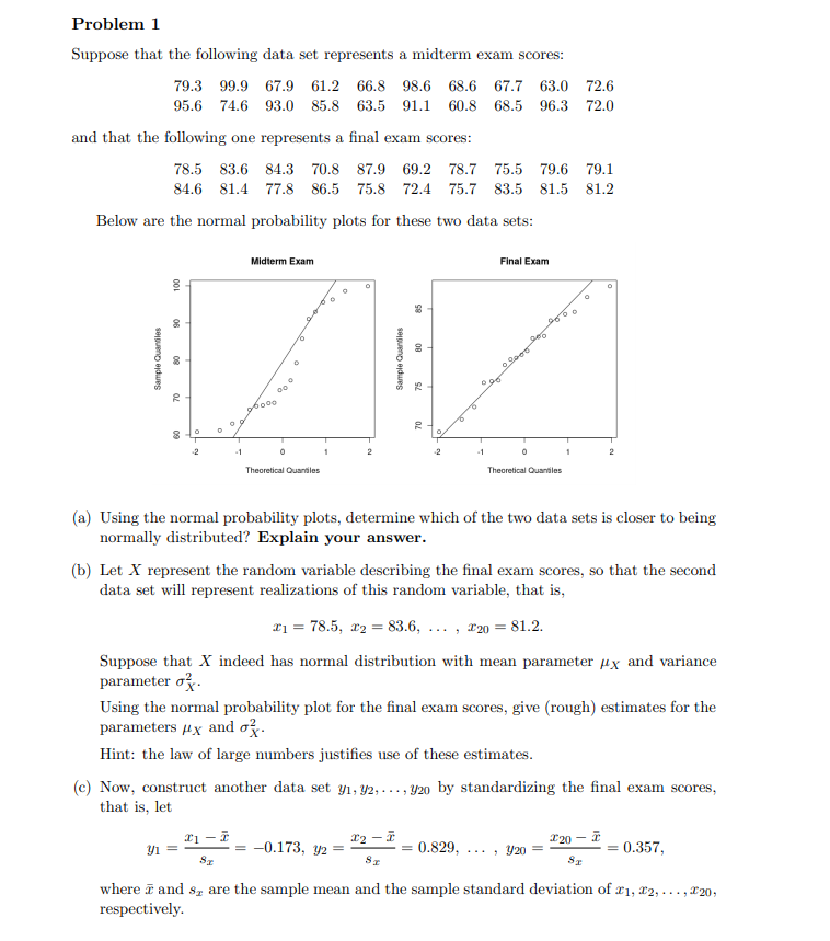 Solved Problem 1 Suppose that the following data set | Chegg.com