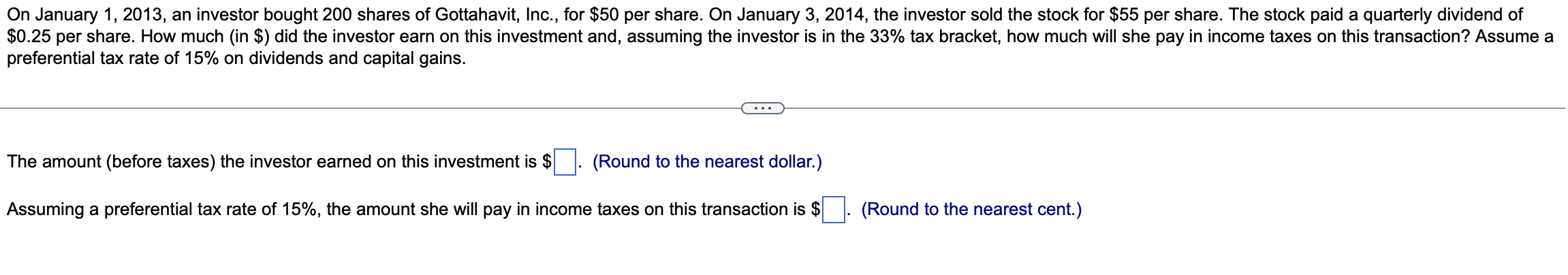 Solved preferential tax rate of 15% on dividends and capital | Chegg.com