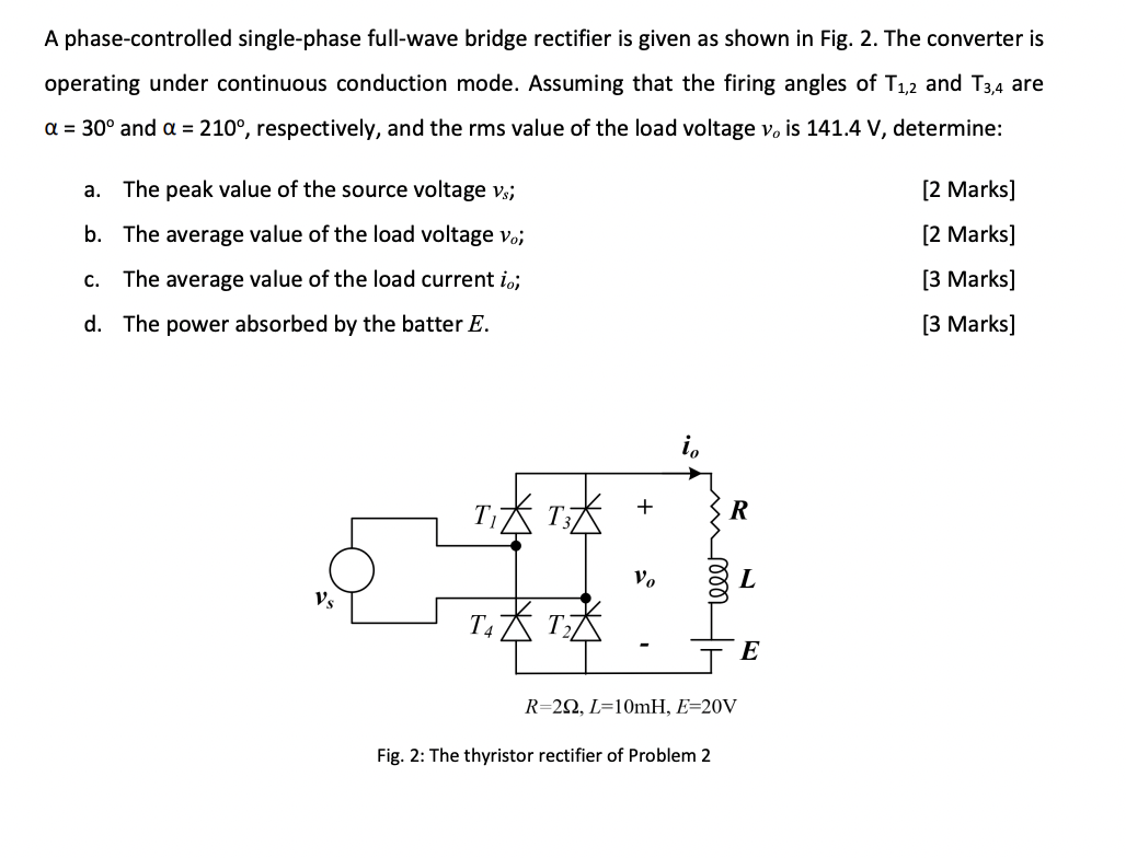 Solved A phase-controlled single-phase full-wave bridge | Chegg.com