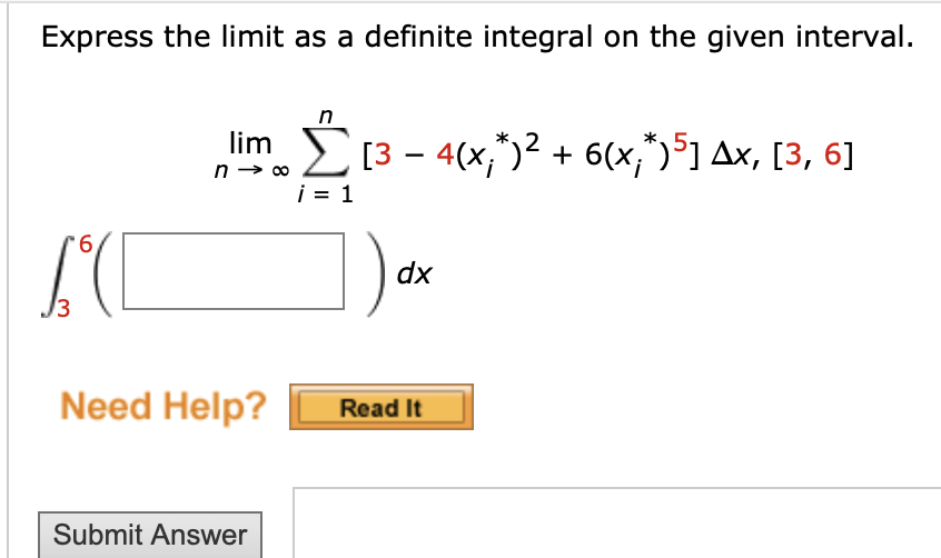 Solved Express the limit as a definite integral on the given | Chegg.com
