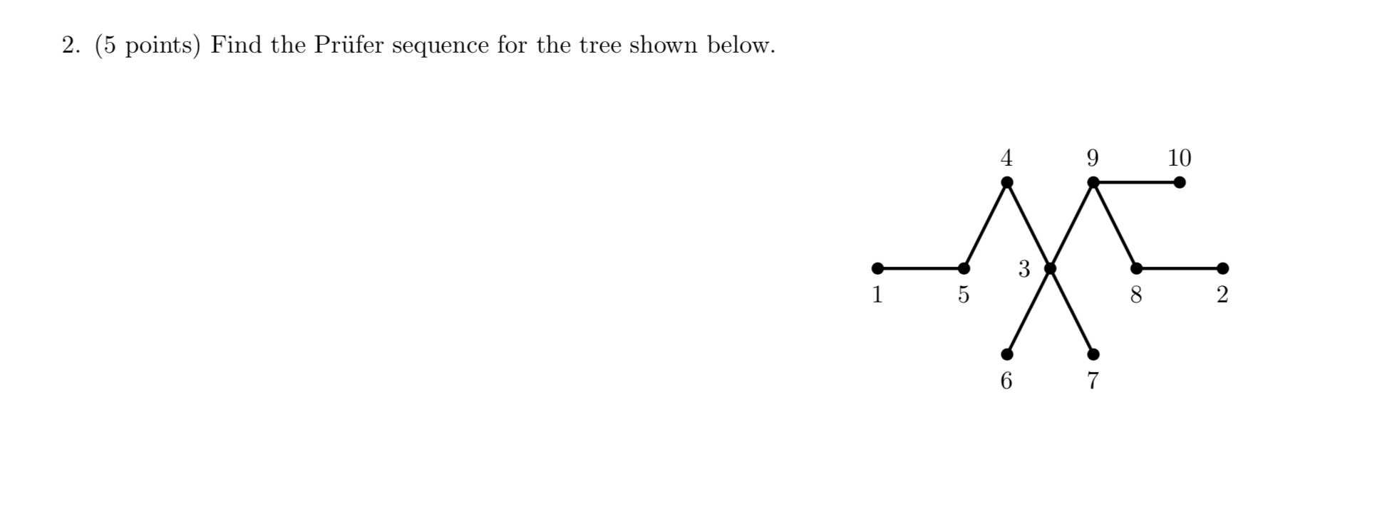 Solved 2. (5 points) Find the Prüfer sequence for the tree | Chegg.com