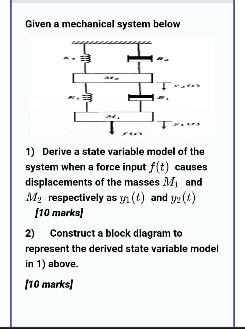 Solved Given a mechanical system below B2 TY26) 1) Derive a | Chegg.com