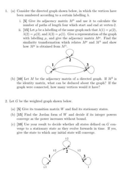 Solved 1. (a) Consider the directed graph shown below, in | Chegg.com