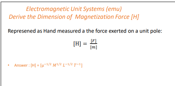 Solved Electromagnetic Unit Systems (emu) Derive the | Chegg.com
